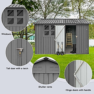 8x6 FT Metal Outdoor Storage Shed, Weather Resistant Tool Shed with Lockable Door, Vents & Window, Organization for Home/Backyard/Garden Tools/Lawn Mower/Bike Storage, Grey