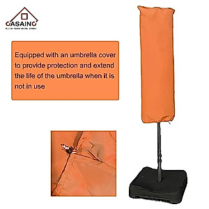 CASAINC 15 FT Solar LED Patio Umbrella with Base Double-Sided Extra Large Outdoor Umbrella Market Rectangular Twin Umbrella w/Crank for Garden Deck Lawn Pool Backyard-Orange (with Lights)