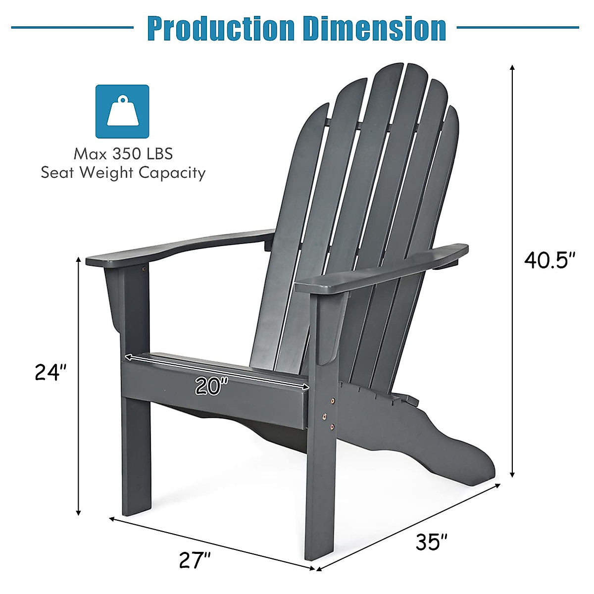 Tangkula Adirondack Chair, Acacia Wood Adirondack Lounger Chair, Outdoor Armchairs with Slatted Seating, Weather Resistant, for Patio Deck Lawn Backyard, Garden Adirondack Furniture (2, Grey)
