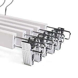 Better to U White Wooden Pants Skirt Jeans Hangers, Wood Bottom Hanger with Adjustable Clips (White 20pcs
