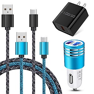 Quick Charge 3.0 Fast Charger for Samsung Galaxy S24 S23 S22 S21 Ultra S20 S10E S10 A15 A54 A03S A23 A13 A14 A53 A12 A32 A21 A51 S9 S8 Note 20,Fast Charging Block Wall Car Charger+3FT 6FT USB C Cable