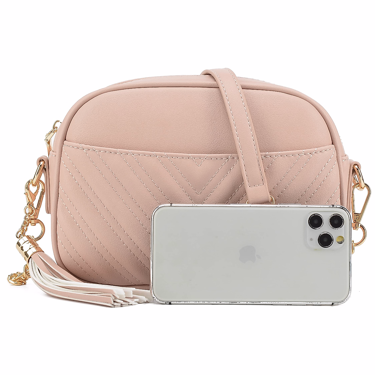 lola mae Quilted Crossbody Bag, Trendy Design Shoulder Purse (Blush light)