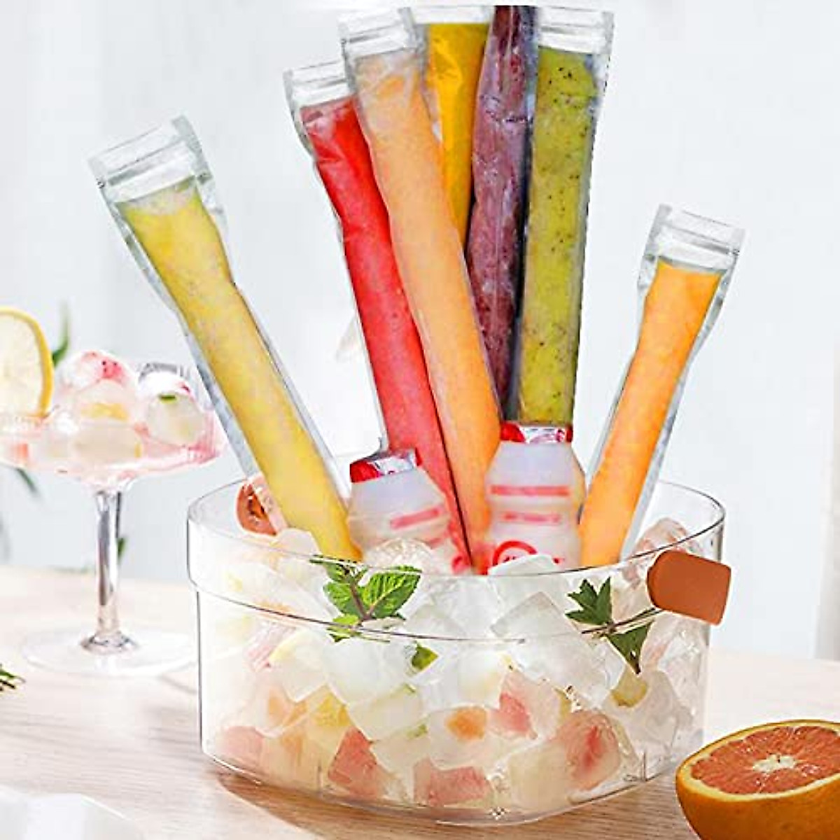 Drink Pouches for Adults and Popsicle Bags with Straws, 50 Pcs Smoothie Ice Pop Bags, 30 Pcs Hand-Held Reclosable Drink Bags, 30 Pcs Straws & Funnel