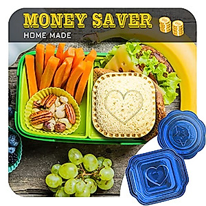 Moloudan Sandwich Cutter and Sealer, 6 Pcs/Set Uncrustables Food Grade Decruster Sandwich Maker for Kids DIY Lunch Lunchbox and Bento Box(Blue Square)