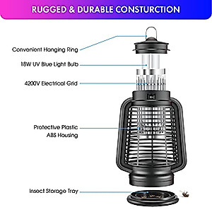 ICFPWR Bug Zapper Outdoor, 18W & 4200V Powerful Electric Fly Traps Outdoor for Patio Backyard and Home, Mosquito Zapper Bug Zapper Indoor for Mosquitoes Flies Bugs