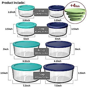 AILTEC Glass Food Storage Containers with Lids, Glass Meal Prep Containers for Lunch, ８Pack Reusable Round Container Set with Simply Lid/B