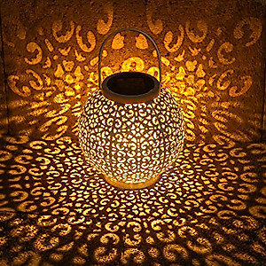 Large Solar Lanterns Outdoor Table Lights Metal 7.9" Dia Decorative Garden Lights Waterproof Hanging Solar Lanterns for Patio, Courtyard, Party, Wedding Decorations