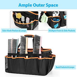 HODRANT Extra-large Wearable Cleaning Caddy, Cleaning Organizer Bag for Cleaning Products, Housekeeper Tote with Pad, Handle, Car Wash Tools Bag for Detailing Supplies, Bag Only, Orange Edge