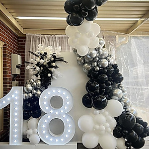 FHEKFNG Black and Silver Balloons, 132pcs 5 10 12 18 Inch Black White Silver Balloons Garland Arch Kit for Birthday, Wedding, Graduation, Bridal Shower, Anniversary Party Decorations