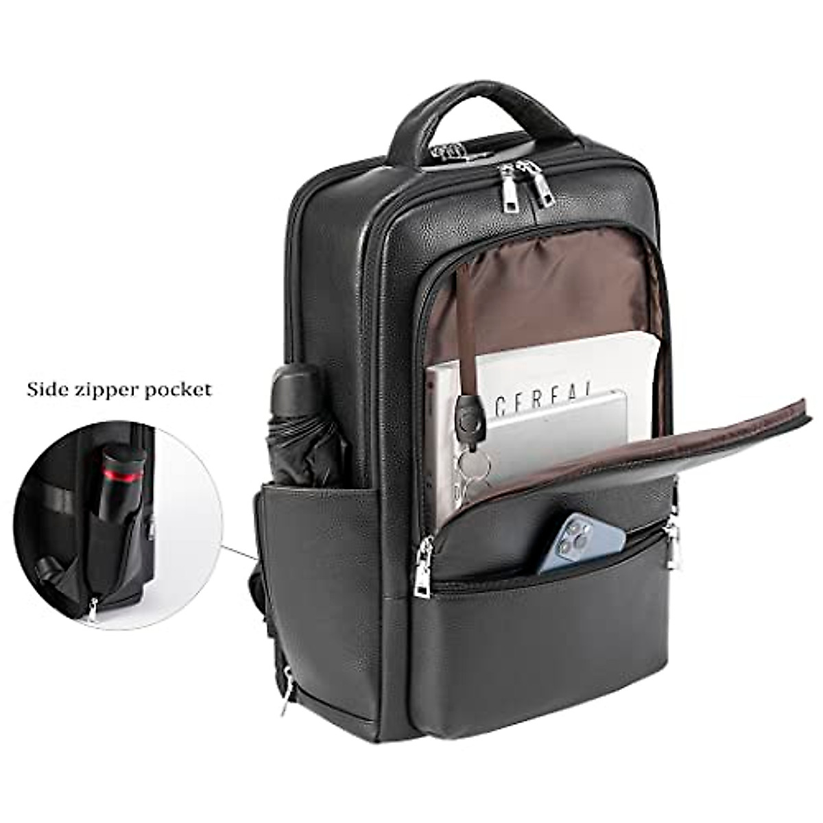 Womleys 15.6 Inch Genuine Leather Laptop Backpack for Men Women, Business Travel Backpack Hiking Rucksack Daypack (4#Black)