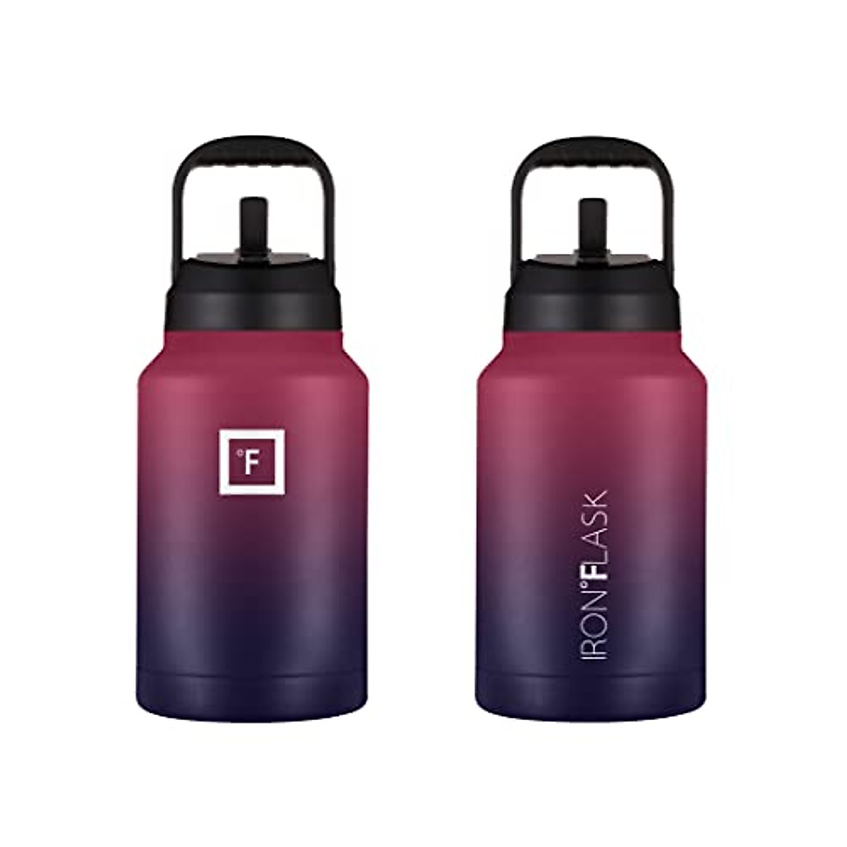 IRON °FLASK Sports Water Bottle - Gallon Series - 2 Lids (Straw and Spout), Leak Proof, Vacuum Insulated Stainless Steel, Double Walled, Thermo Mug, Metal Canteen Jug Growler - Dark Rainbow, 128 Oz