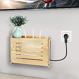 BEARUT Router Shelf WiFi Modem Shelf Router Storage Box Cover Power Strip Cable Management Hider Organizer Density Fiberboard Need Assembly MDF 14.2 * 9.0 * 5.4 in (L* H * D)