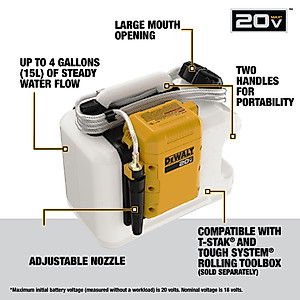 DEWALT 20V MAX Powered Portable Water Tank for Job Sites, 4 Gallons (15L), Bare Tool (DCE6820B)