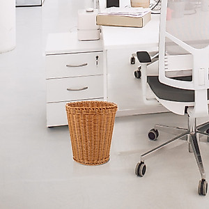 LIFKOME Round Rattan Waste Basket Woven Trash Can Paper Waste Basket Straw Wicker Sundries Storage Holder Garbage Container Bin for Bathroom Kitchen Office Brown