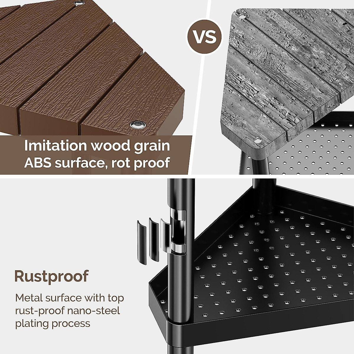 Orimade Corner Shower Bench Inside Shower Stool for Shaving Legs with Storage Shelf, Waterproof Shower Foot Rest Chair, Rustproof Metal ＆ Plastic Shower Seat Organizer for Bathroom(Bronze)