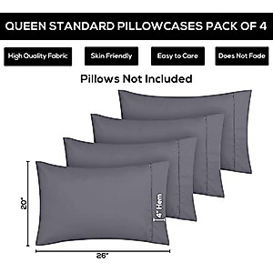Utopia Bedding Standard Pillow Cases - 4 Pack - Envelope Closure - Soft Brushed Microfiber Fabric - Shrinkage and Fade Resistant Pillow Cases Standard Size 20 X 26 Inches (Standard, Grey)