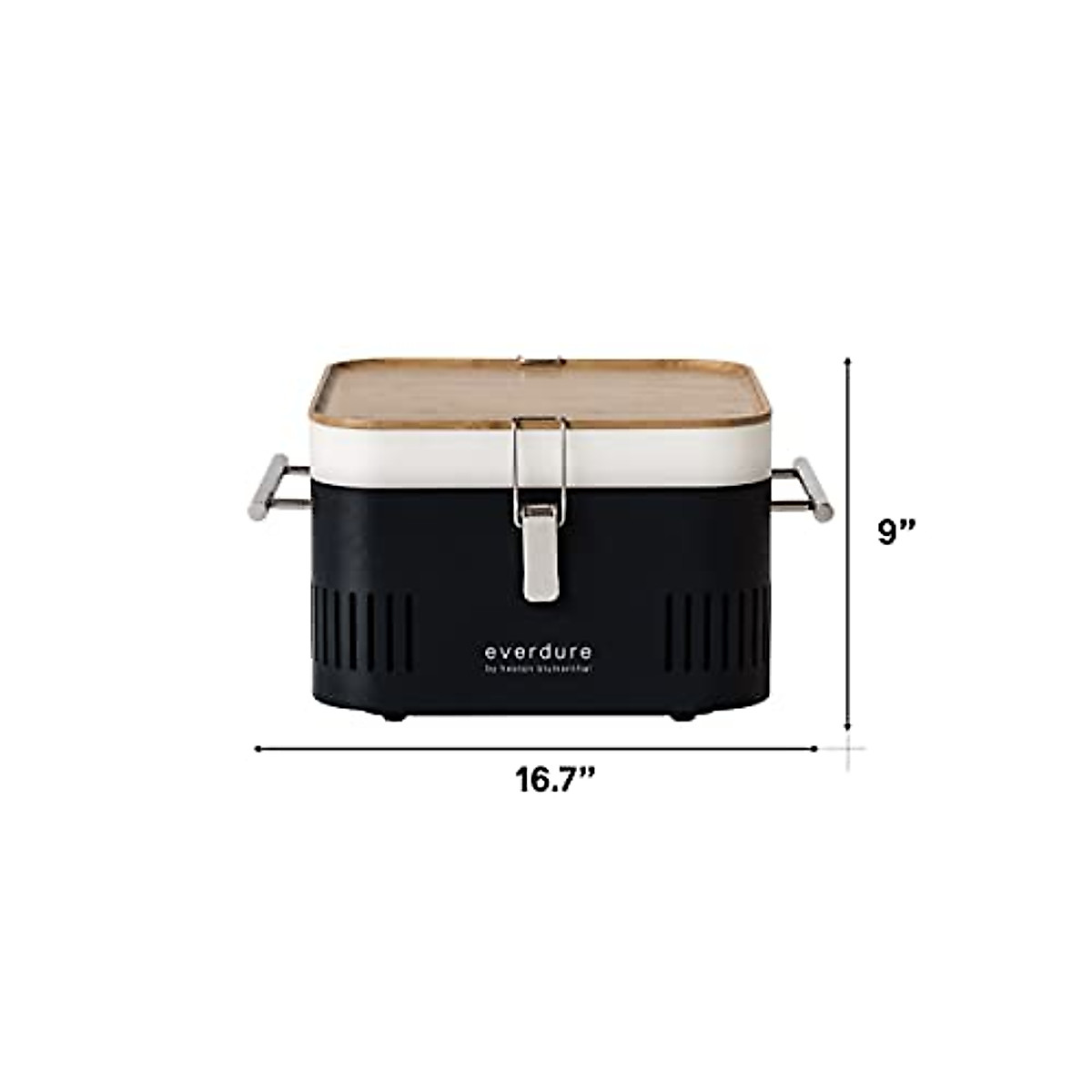 Everdure CUBE Portable Charcoal Grill, Tabletop BBQ, Perfect Tailgate, Beach, Patio, or Camping Grill, Lightweight & Compact Small Grill with Preparation Board & Food Storage Tray, Matte Black