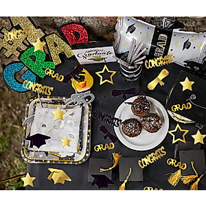 Gold and Black Graduation Confetti 2024, 1000 Pcs Grad Confetti Class of 2024 Party Table Centerpiece for 2024 Graduation Party Supplies