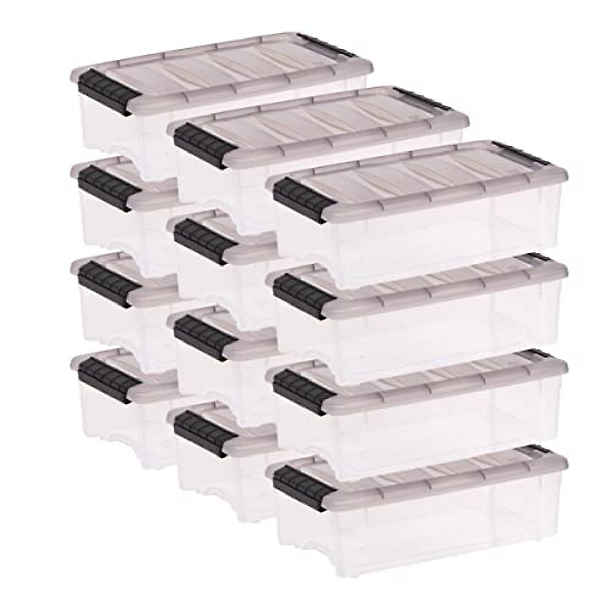 IRIS USA 6 Quart Stack & Pull Clear Storage Box, Gray, 12 Pack