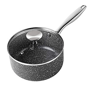 MICHELANGELO Sauce Pan with Lid, 2 Quart Saucepan with Lid Nonstick Small Pot, Granite Sauce Pan with Stainless Steel Handle, 2 Qt Saucepan with Lid Induction Compatible, Gray