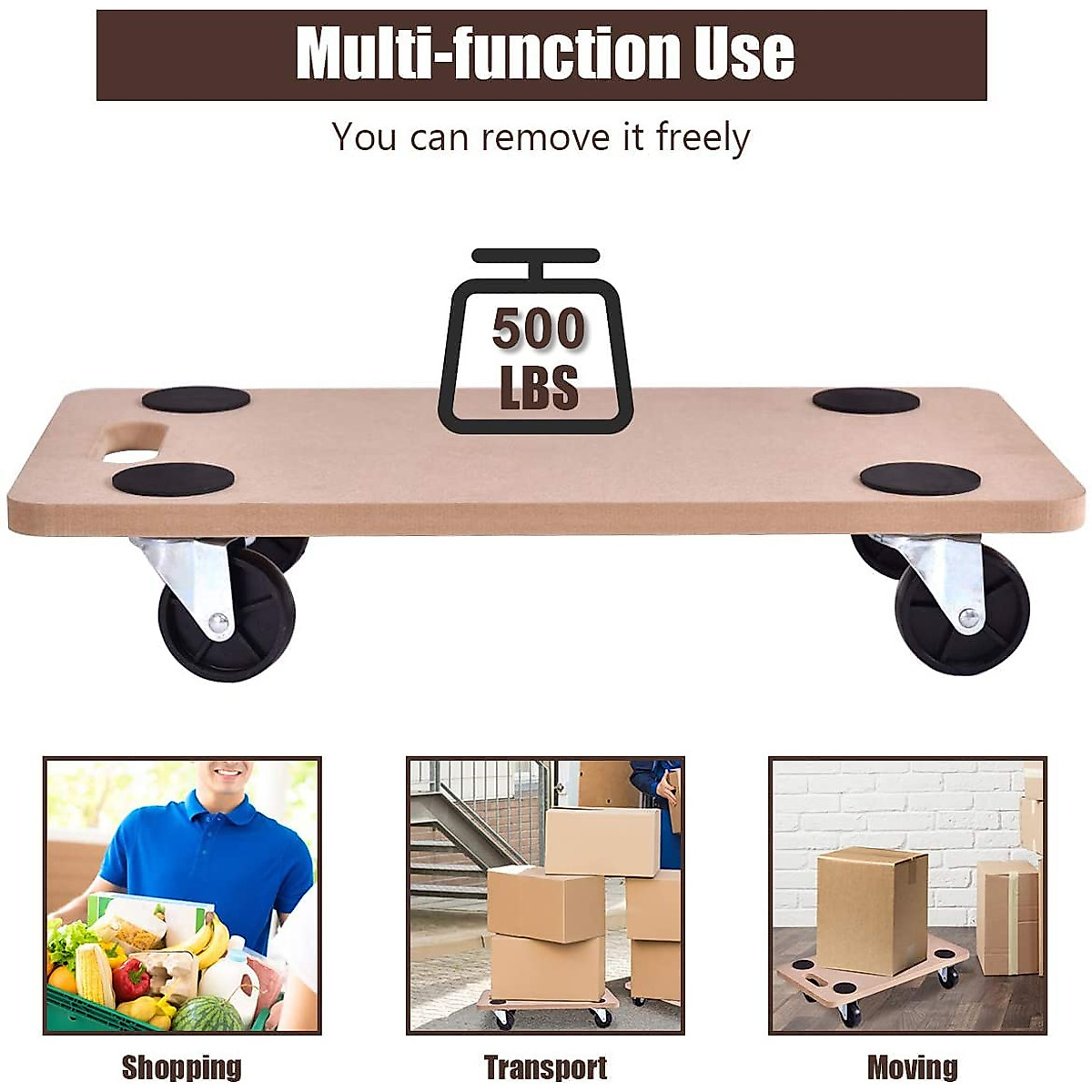 Goplus Furniture Moving Dolly, Heavy Duty Wood Rolling Mover with Wheels for Piano Couch Fridge Heavy Items, Securely Holds 500 Lbs (23" x11.5" Platform)