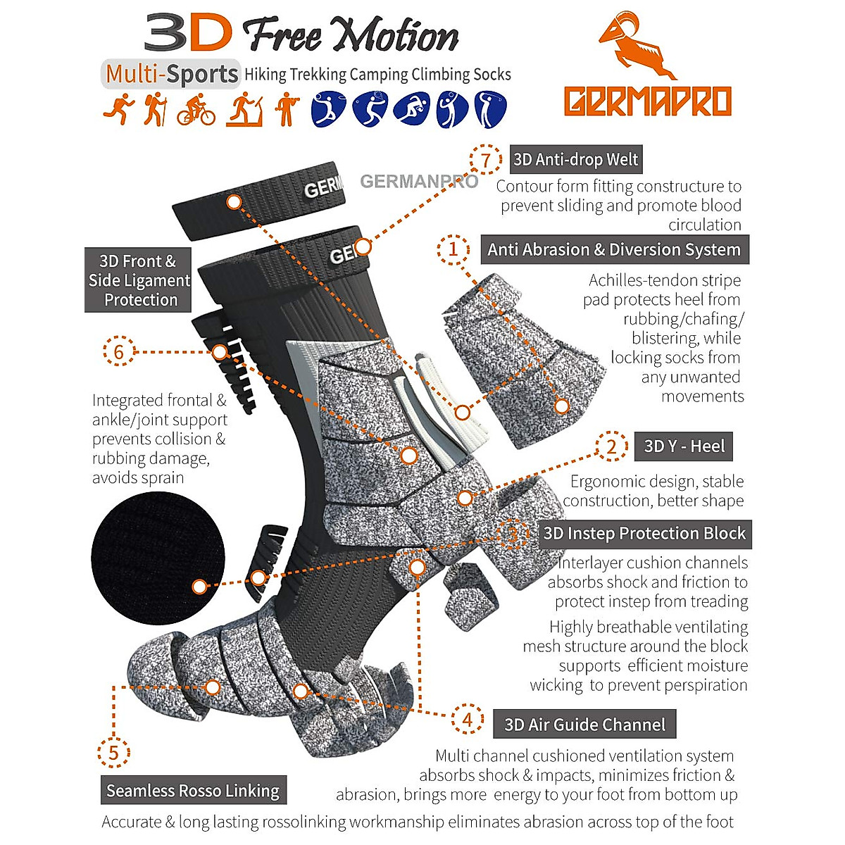 Men's Breathable Hiking Work Boot Socks w/Anti-Stress Moisture Wicking Germanium & Coolmax Fiber Lite-Compression 1/2 pr (X-Large, 1 Olive + 1 Dark Grey)