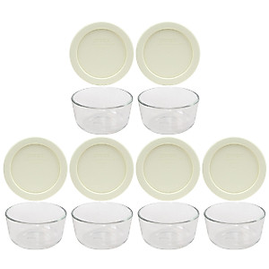 Pyrex (6 7202 Glass Bowls & (6) 7202-PC Sour Cream Lids Made in the USA