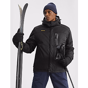 GEMYSE Men's Ski Snow Jacket Warm Winter Waterproof Coat Snowboard Rain Jacket Hooded Windproof Windbreaker（Black,3X-Large）