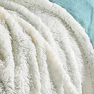 Catalonia Teal Fluffy Sherpa Throw Blanket, Super Soft Mink Plush Couch Blanket, TV Bed Fuzzy Blanket, Comfy Warm Heavy Throws, Comfort Gift for Her, 50x60 inches