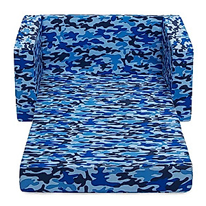 Delta Children Cozee 2-in-1 Convertible Sofa to Lounger - Comfy Flip Open Couch/Sleeper for Kids, Blue Camo