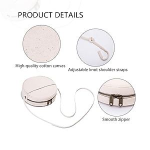 YONBEN Circle Crossbody Bag for Women - Cotton Canvas Circle Purse with Zipper, Adjustable Knot Shoulder Straps