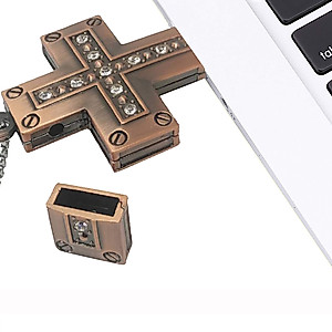 HUNTER ACTION Diamond Jewelry Cross 64GB USB 2.0 Flash Disk Thumb Drive USB Flash Drives U Disk USB Disk Metal USB Flash Drive with Necklace Keychain Design