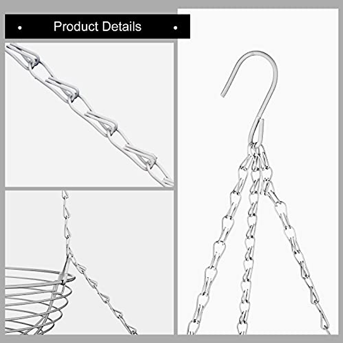Hotop 3-Tier Hanging Fruit Basket Vegetable Storage Wire Basket with 16 Inch Fixture Chain and Ceiling Hook for Putting Fruit Vegetables Snacks Household Items (White)