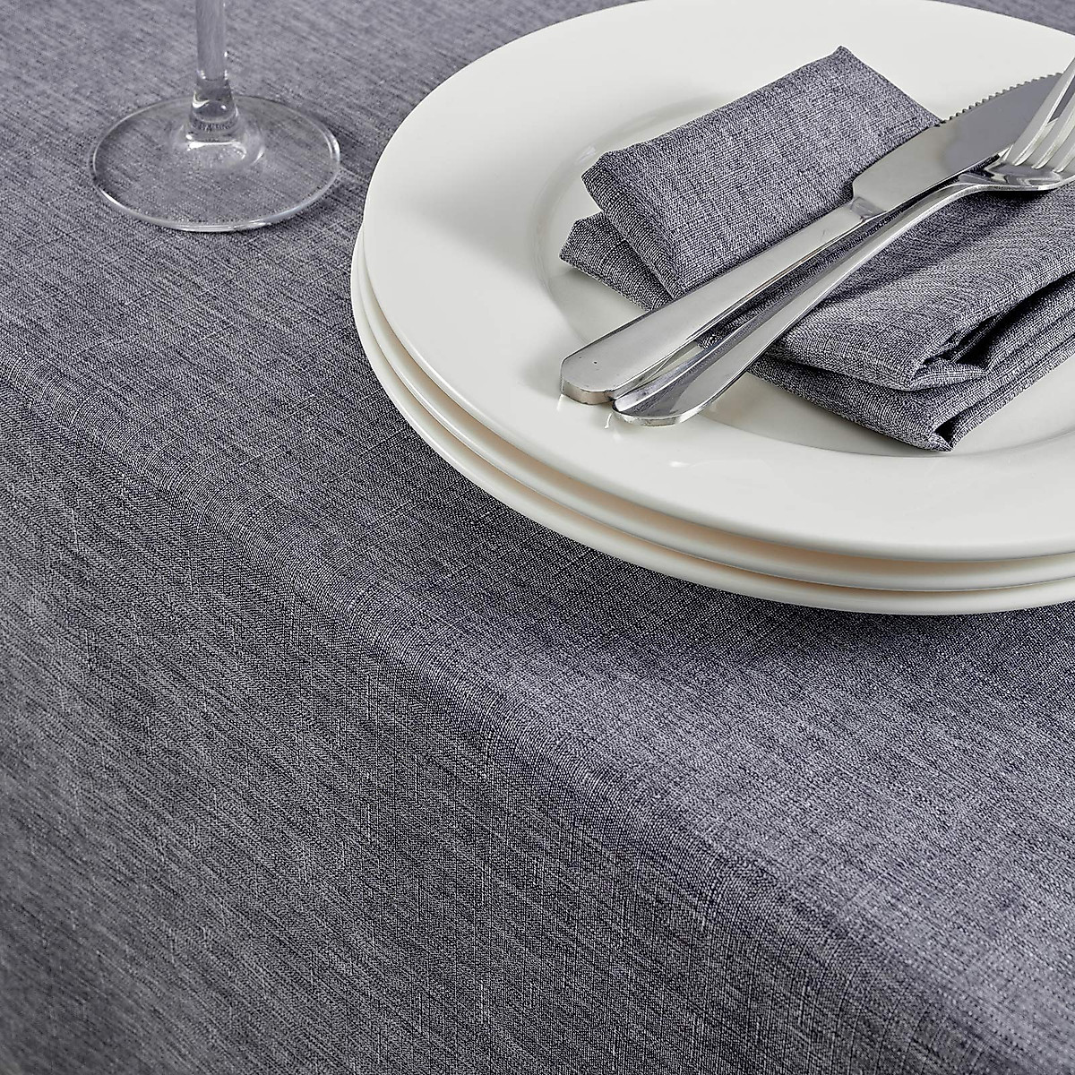 Mebakuk Rectangle Table Cloth Linen Farmhouse Tablecloth Waterproof Anti-Shrink Soft and Wrinkle Resistant Decorative Fabric Table Cover for Kitchen (Dark Grey, 60" x 104" (8-10 Seats))