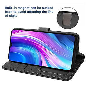 Asuwish Compatible with Xiaomi Redmi Note 8 Pro Wallet Case and Tempered Glass Screen Protector Flip Credit Card Holder Stand Lanyard Cell Accessories Phone Cover for Redme Note8 8pro Women Men Black