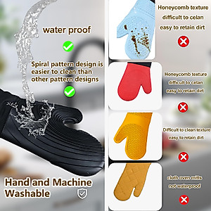 Silicone Oven Mitts-13.6 in Extended Oven Mitts Heat Resistant 500F, Oven Gloves with Soft Liner Good Grippy BPA-Free Easy to Clean Flexible-Oven Mits Set for Cooking Baking Grilling BBQ-Black