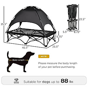 PawHut Elevated Dog Bed with Removable Canopy, Foldable Raised Pet Cot with Carry Bag, Ventilated Cooling Pet Bed for Medium, Large and Extra Large Dogs, Black