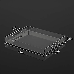 NIUBEE Acrylic Serving Tray 11x14 Inches -Spill Proof- Clear Decorative Tray Organiser for Ottoman Coffee Table Countertop with Handles