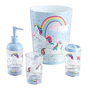 Allure Home Creation Unicorn & Rainbow 4-Piece Plastic Bath Accessory Set
