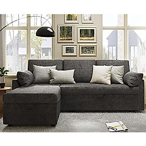 PaPaJet Sleeper Sofa Couch A, 2 in 1 Sofa Bed with Storage Chaise-Pull Out Couch Bed for Living Room, Sleeper Couch with Pull Out Bed Gray