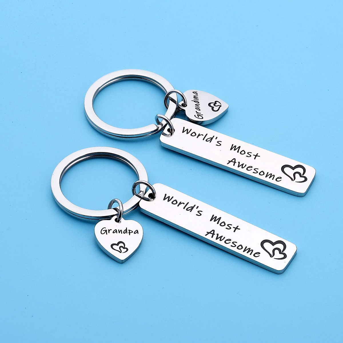 WSNANG Grandparent Gift World's Most Awesome Grandma/Grandpa Keychain Set Thank You Gift for Grandma Grandpa (Grandparent Set KC)