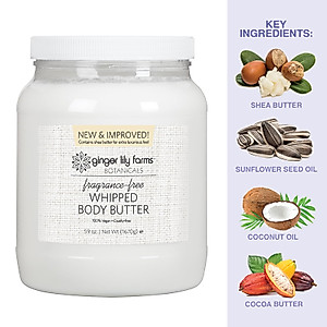 Ginger Lily Farms Botanicals Whipped Body Butter for Dry Skin, Ultra-Hydrating, 100% Vegan & Cruelty-Free, Fragrance-Free, 59 Ounces