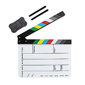 Coolbuy112 Acrylic Film Directors Clapboard, Hollywood Filming Slate Movie Clapboard Decoration Larger Scene Clapper Board with a Magnetic Blackboard Eraser and Two Custom Pens