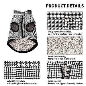 Kigai Black Houndstooth and Plaid Tartan Dog Coat Fleece Warm Windproof Pet Clothes for Snow Cold Weather, Soft Cozy Breathable Dog Winter Jacket for Small Medium large Dogs with Leash Hole Pet Coat(X