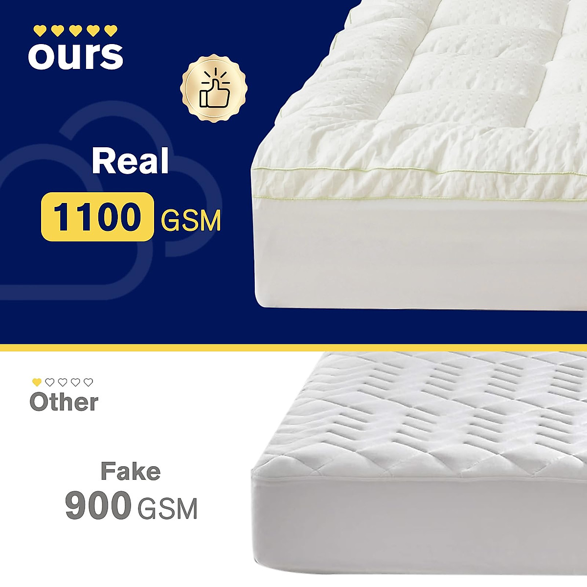 Cooling Mattress Topper Queen or Back Pain, Extra Thick Mattress Topper Cover, Plush Pillow Top Overfilled with Down Alternative, Deep Elastic Pocket, White