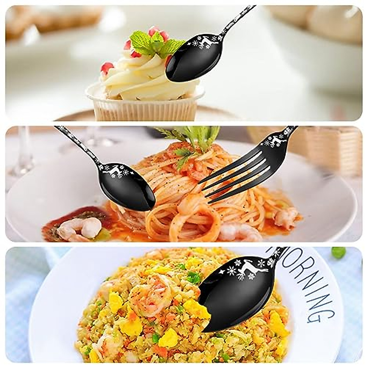 Christmas Pattern Silverware Set Flatware Set for 10,40 Piece Fork Utensil Sets Stainless Steel Cutlery Set Mirror Polished Durable Kitchen Utensil Set for Home Restaurant Best Gift Combo