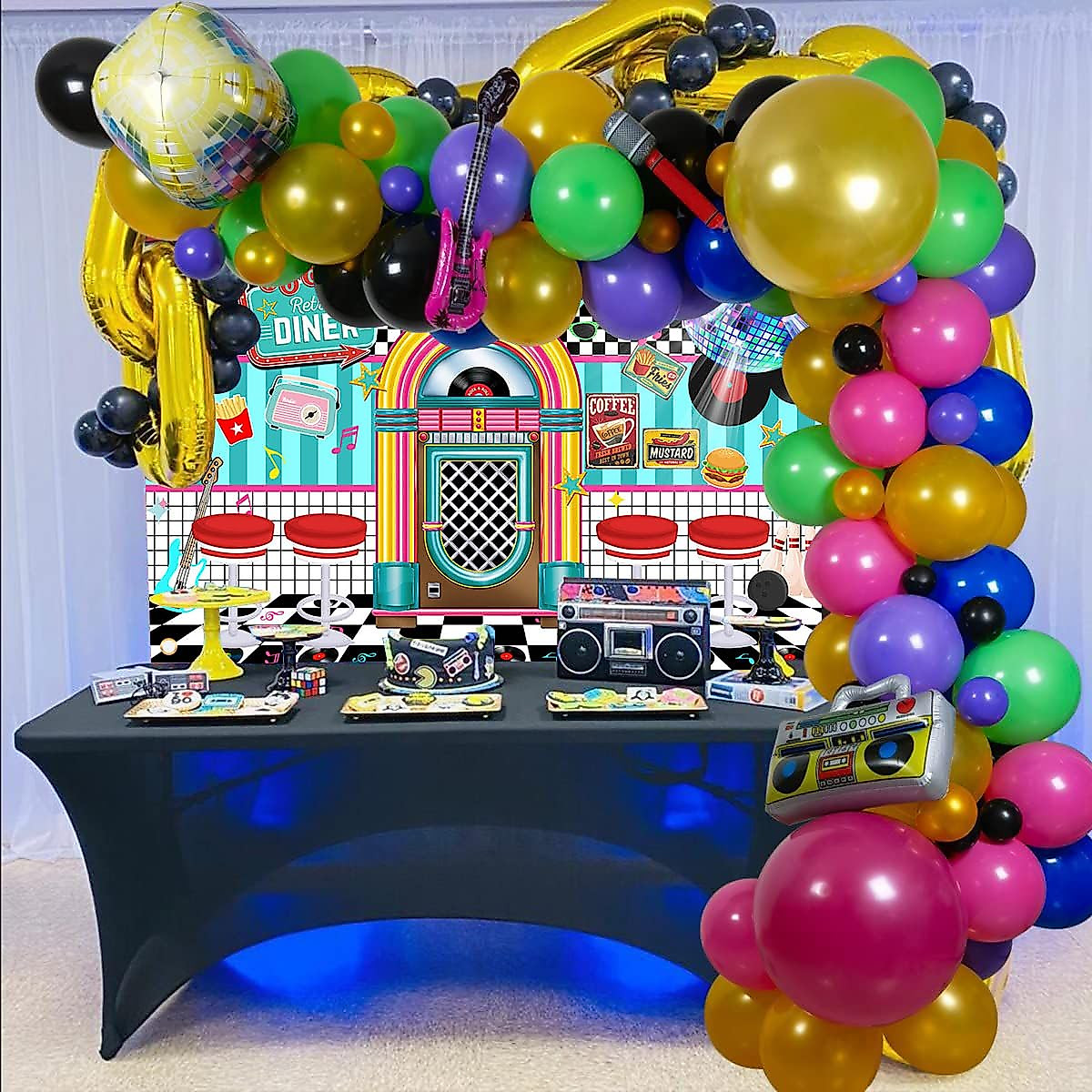 Avezano 50s Retro Diner Party Backdrop 50s Retro Rock and Roll Diner Classic Party Decoration Banner 1950s Sock Hop Party Decor 70.8 x 43.3 Inch