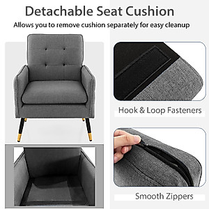Giantex Modern Mid-Century Accent Chair - Upholstered Armchair with Tufted Back, Metal Legs, Adjustable Foot Pads, Linen Fabric Single Sofa Chair for Reading, Living Room Chair for Bedroom, Grey