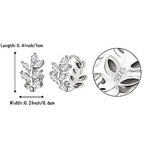 BriLove Clear Silver-Tone Hoop Earrings for Women Mom 925 Sterling Silver Six Leaves Huggie Hoops Gifts for Daily Wear/Mothers Day/Valentines Day/Birthday/Christmas/Anniversary