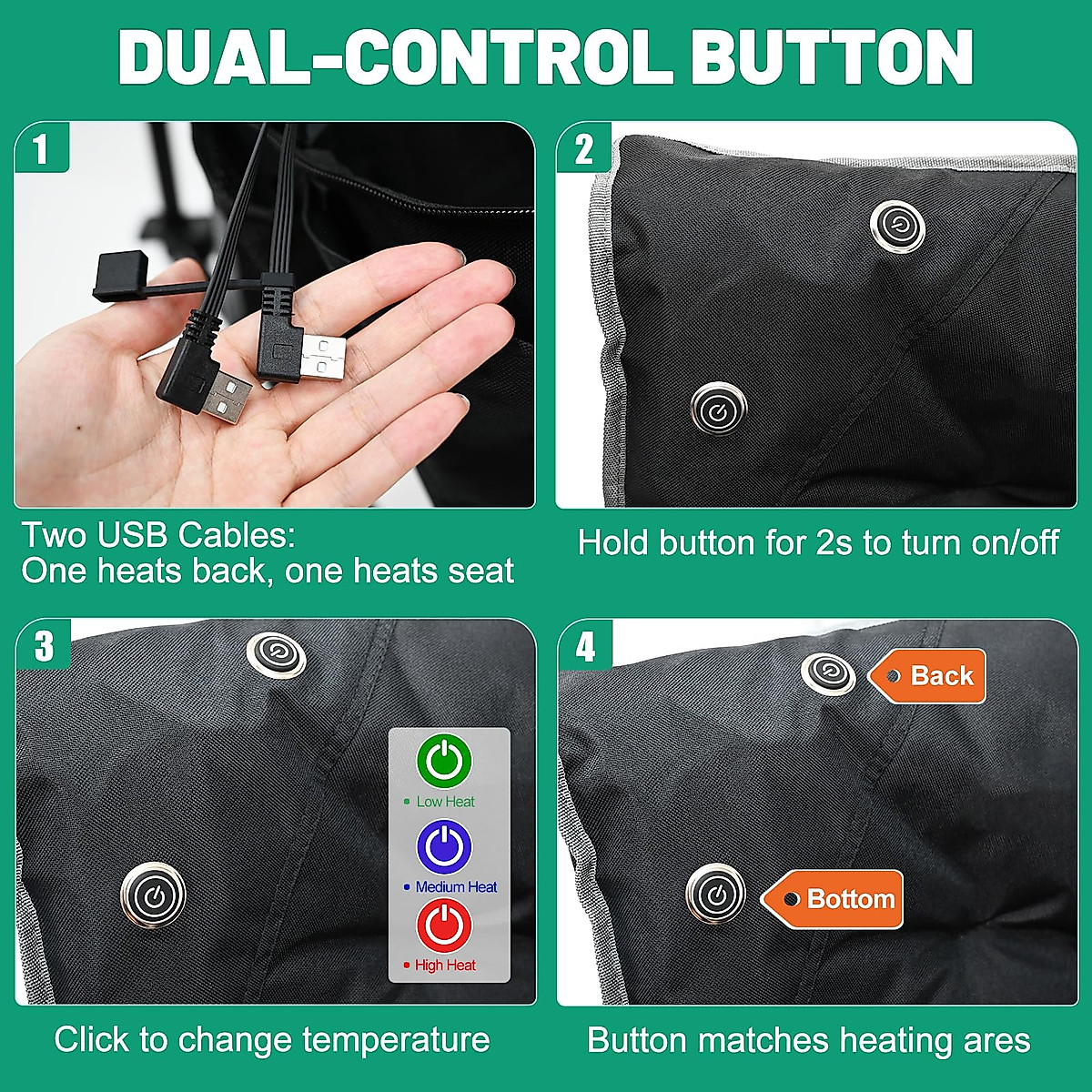 LILYPELLE Oversized Heated Camping Chair Heats Back and Seat, Padded Cushion Outdoor Folding Chairs Patio Lounge Chair Heating Chair for Outdoor Sports, Camping, Lounge Patio, and Picnics